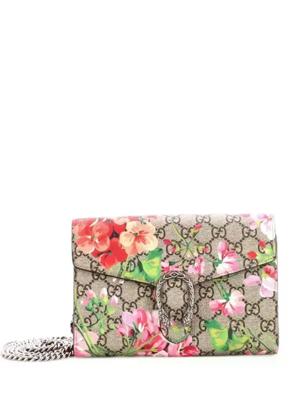 Gucci Dionysus Chain Wallet Blooms Print Gg Coated Canvas Small Crossbody Bag - Brown