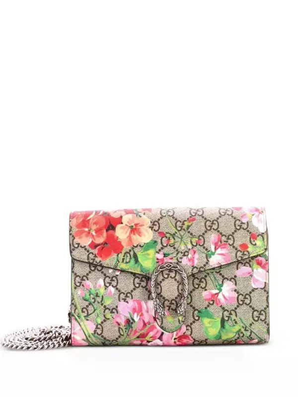 Gucci Dionysus Chain Wallet Blooms Print Gg Coated Canvas Small Crossbody Bag - Brown