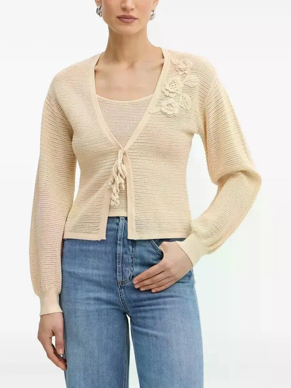 TWINSET Floral Appliqué Open-knit Cardigan - Neutrals
