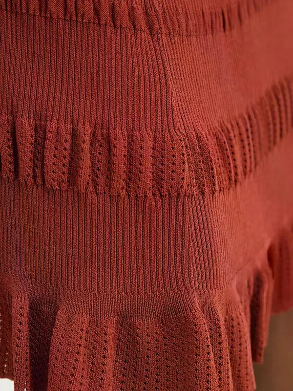 TWINSET Pointelle-knit Ruffled-hem Midi Skirt
