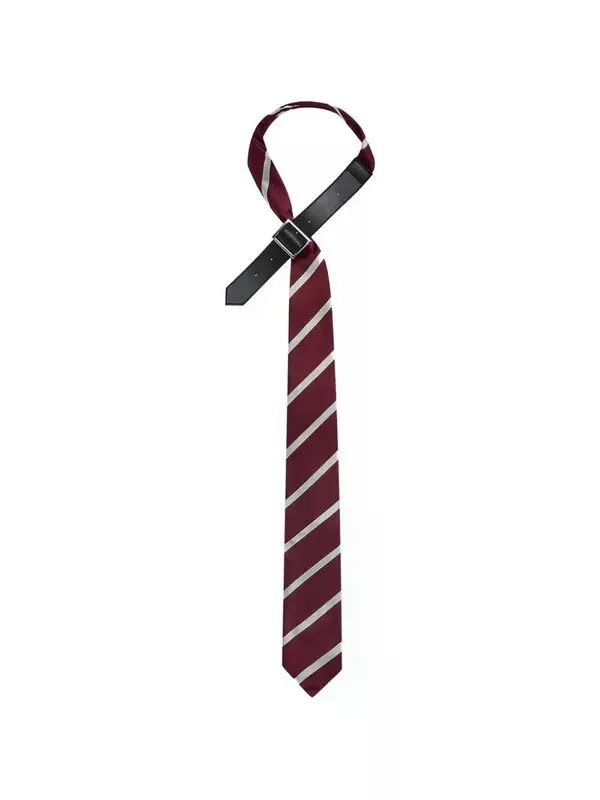 Noir Kei Ninomiya Striped University Buckle-detail Tie - Red