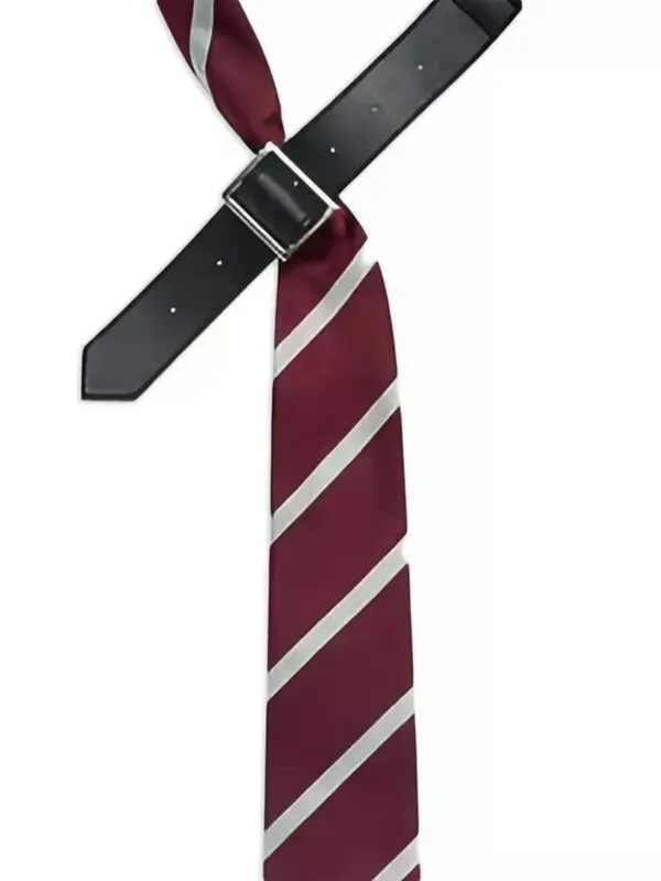 Noir Kei Ninomiya Striped University Buckle Detail Tie - Red