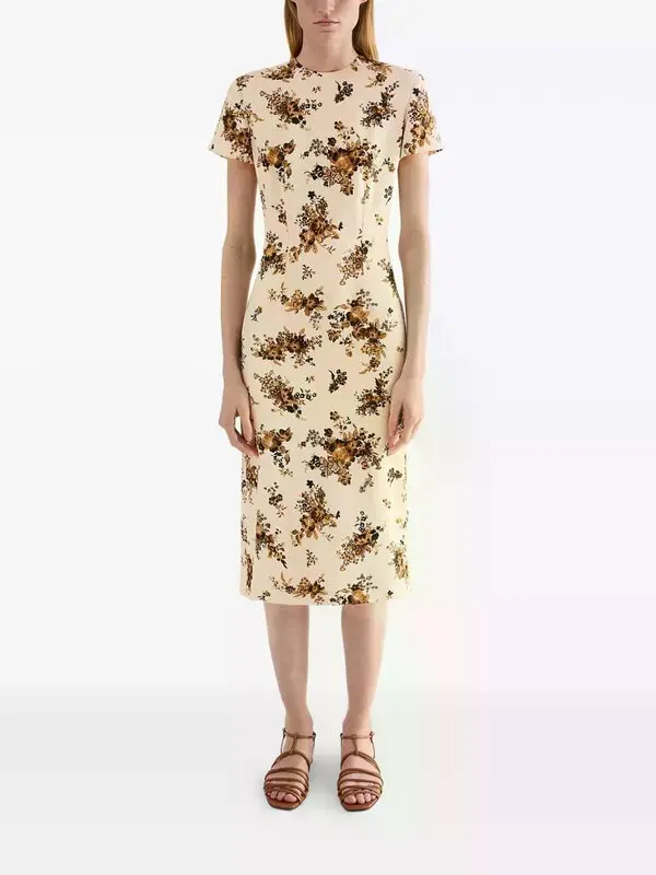 JIL SANDER Floral Print Midi Dress - Neutrals