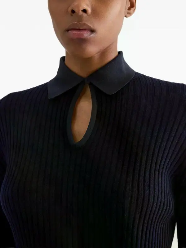 JIL SANDER Ribbed-knit Polo Top - Blue