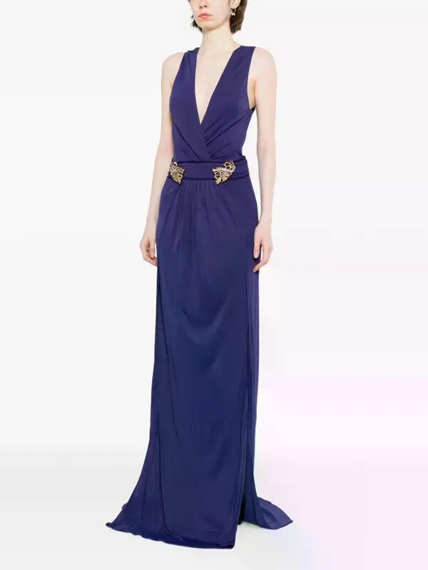 Roberto Cavalli Dragon-plaque V-neck Gown