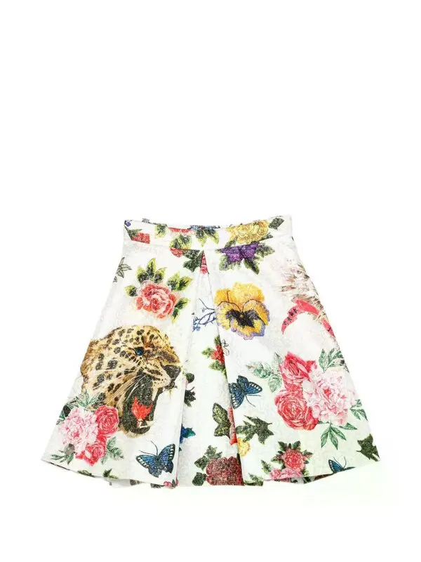 Philipp Plein Floral-print Leopard-print Skirt - White