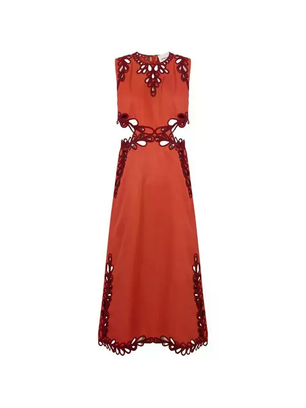 Antik Batik Deva Cut-out Embroidered Midi Dress - Red
