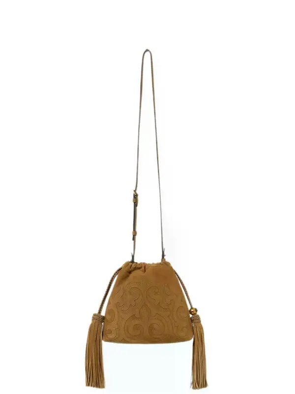 Etro Mini Suede Kalispera Bag With Patch And Tassels - Neutrals