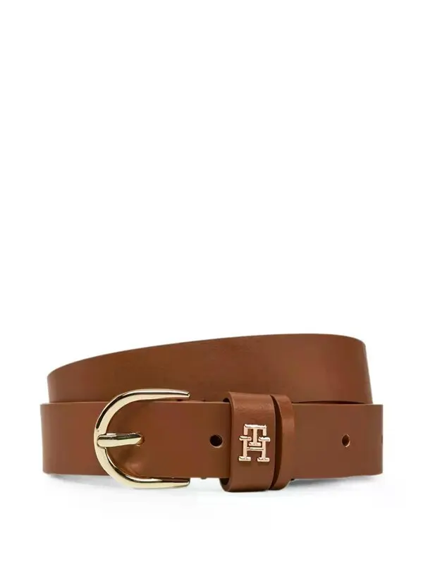 Tommy Hilfiger Essential Th Logo-plaque Leather Belt - Brown