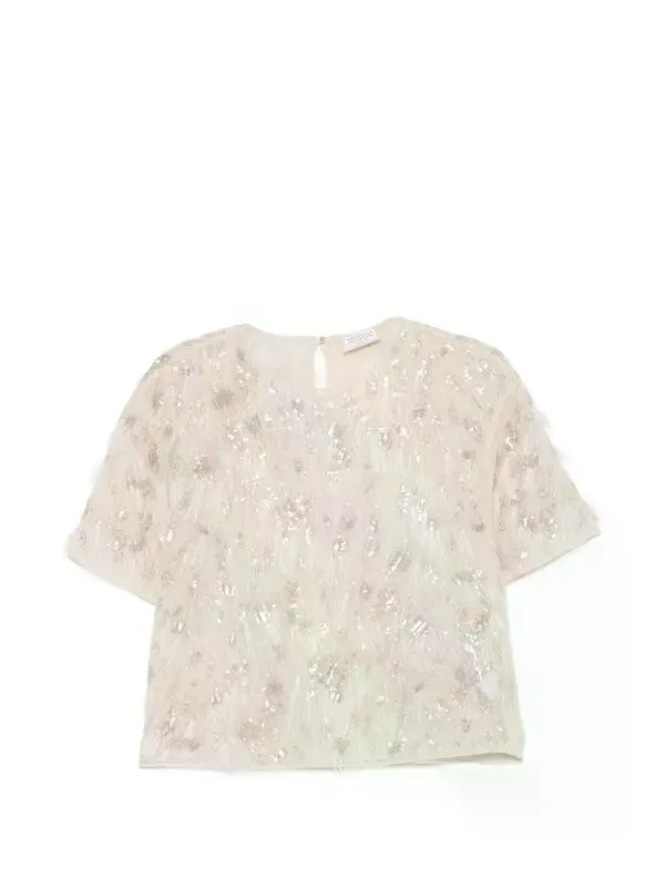 Brunello Cucinelli Sequin-embellished Fil-coupé T-shirt - Neutrals