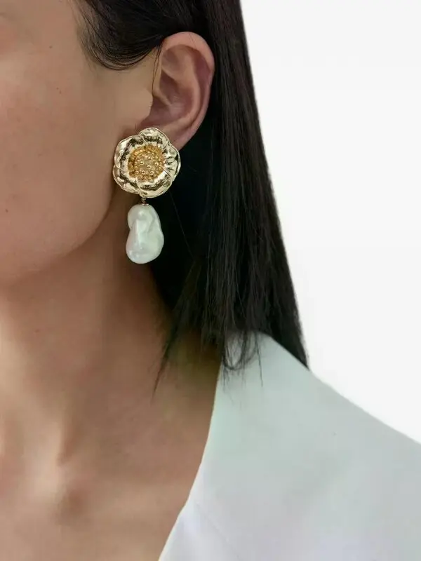 Carolina Herrera Tone Flower Motif Clip-on Earrings With Pearl Drops