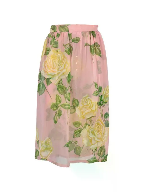 Vintage Floral-print Maxi Skirt And Blouse