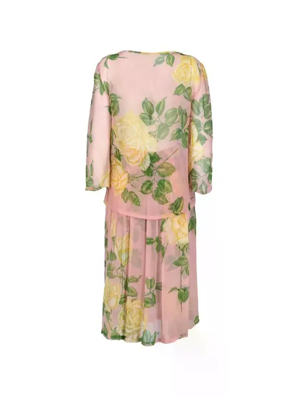 Vintage Floral-print Maxi Skirt And Blouse