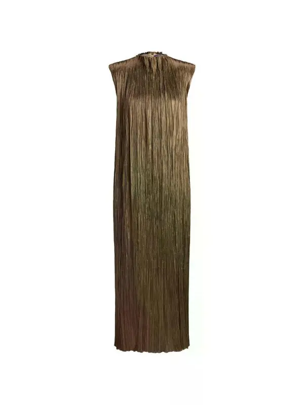 Ralph Lauren Virna Bark-pleated Midi Dress - Gold