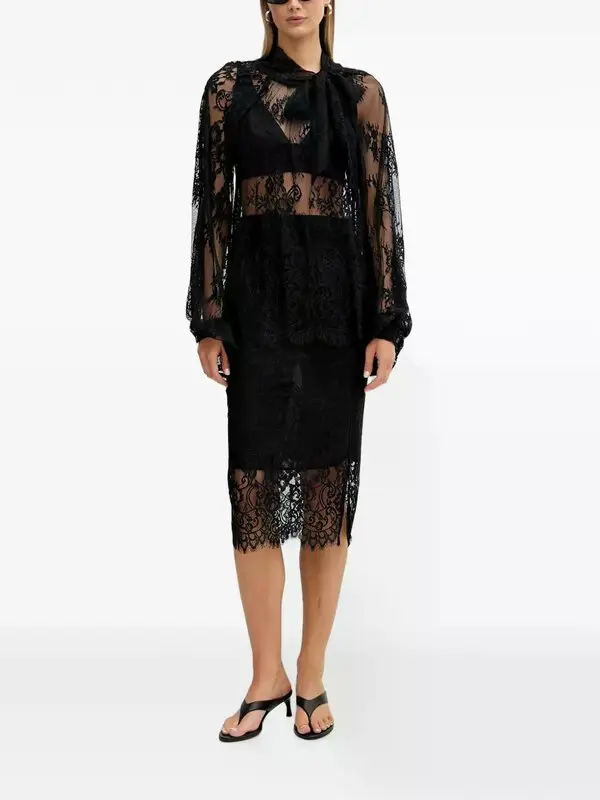 VICOLO Lace-overlay Scalloped-edge Midi Skirt