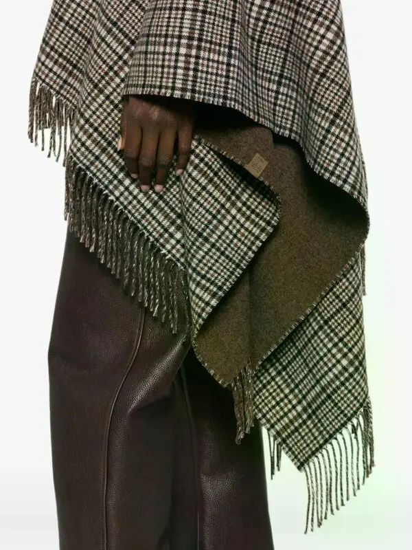 Brunello Cucinelli Check Pattern Fringed Poncho