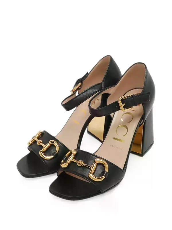 Gucci Horsebit Leather Heeled Sandals - Black