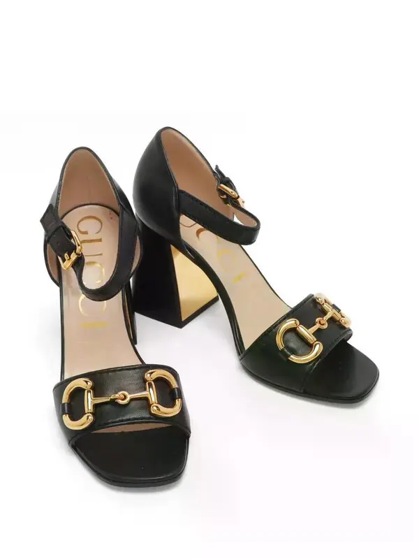 Gucci Horsebit Leather Heeled Sandals - Black