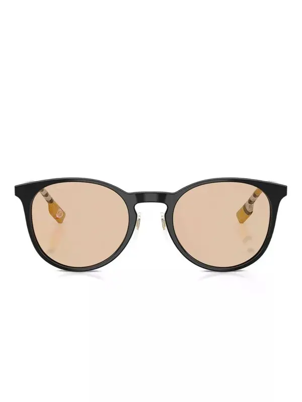 Burberry Check-print Round-frame Sunglasses - Black