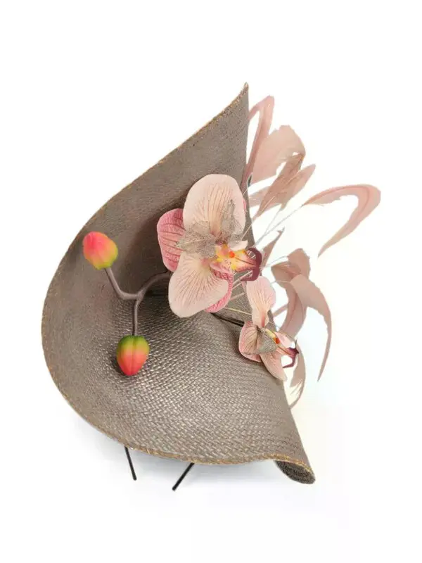 Vintage Floral-embellished Feather-trim Fascinator - Grey