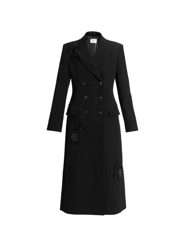 Erdem Embroidered Double-breasted Coat - Black
