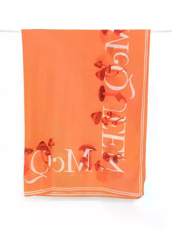 Alexander McQueen Mushroom-print Logo Scarf - Orange