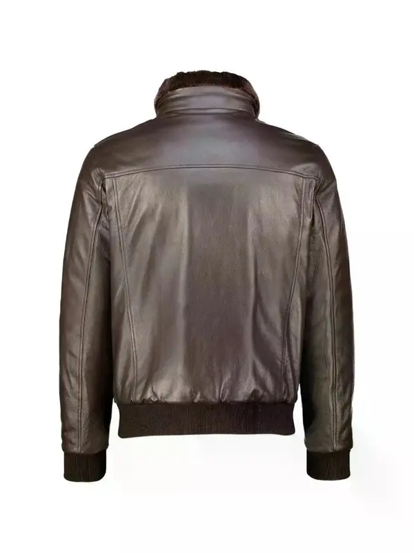 MOORER Shearling Collar Leather Jacket