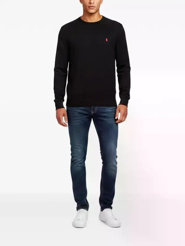 Polo Ralph Lauren Wool Crew Neck Sweater With Embroidered Logo - Black