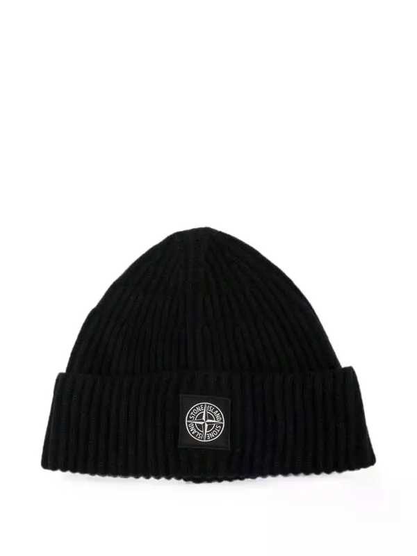 Stone Island Logo-patch Ribbed-knit Beanie Hat - Blue