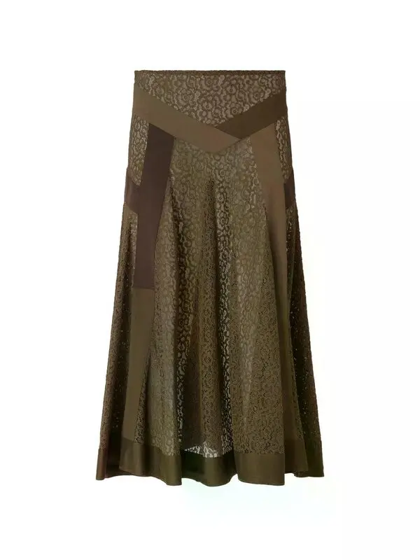 Pinko Patchwork Lace Midi Skirt - Green