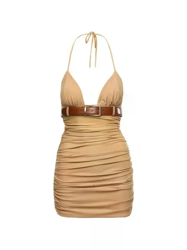 MEDEEA Ruched Halterneck Mini Dress