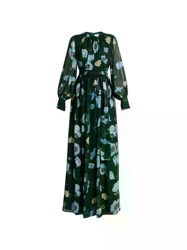 Erdem Floral Print Silk Maxi Gown - Green