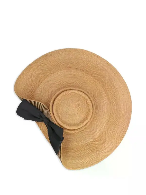 MARZI Wide Brim Sun Hat With Bow Detail - Neutrals