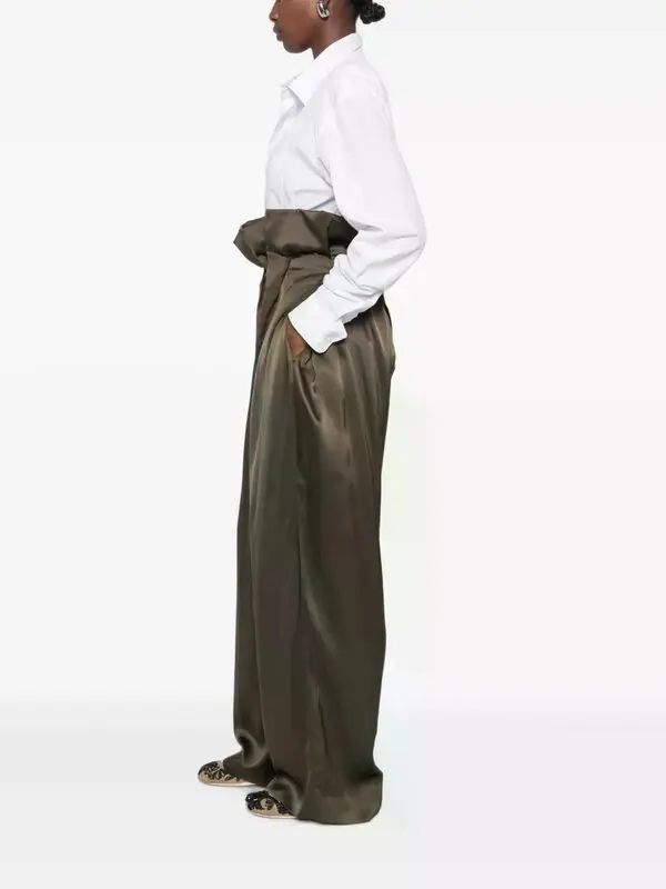 Khaite Kira High-waisted Satin Wide-leg Trousers - Green