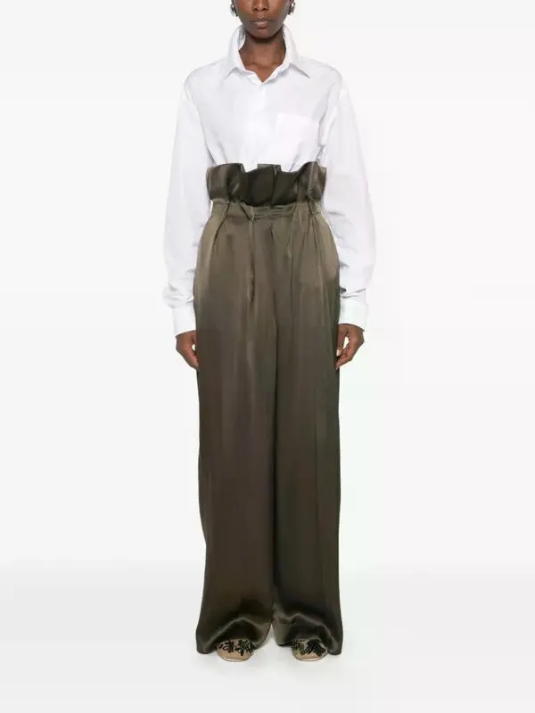 Khaite Kira High-waisted Satin Wide-leg Trousers - Green