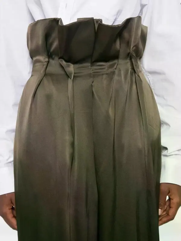 Khaite Kira High-waisted Satin Wide-leg Trousers - Green