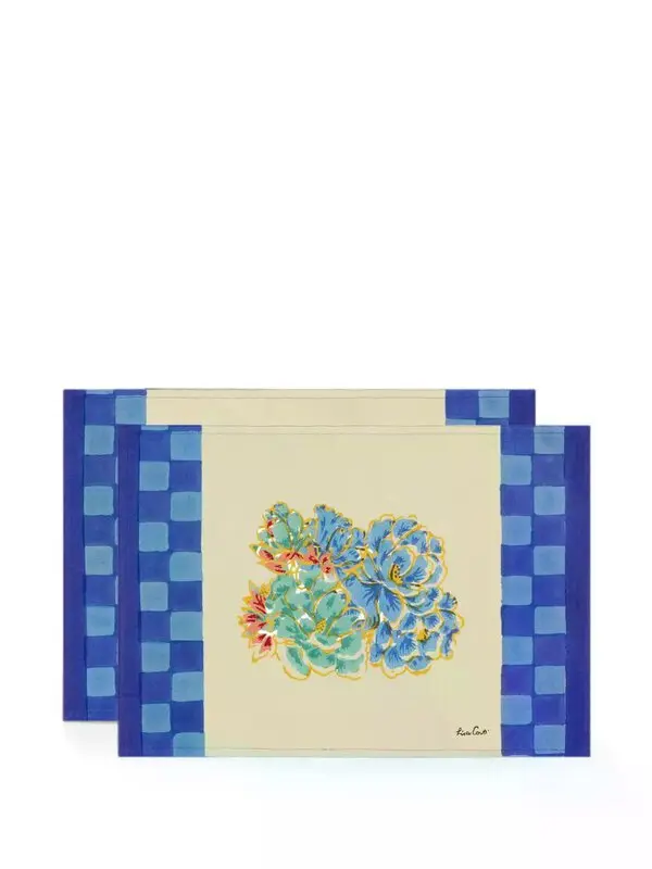 LISA CORTI Positano Checkered-trim Placemats - Blue