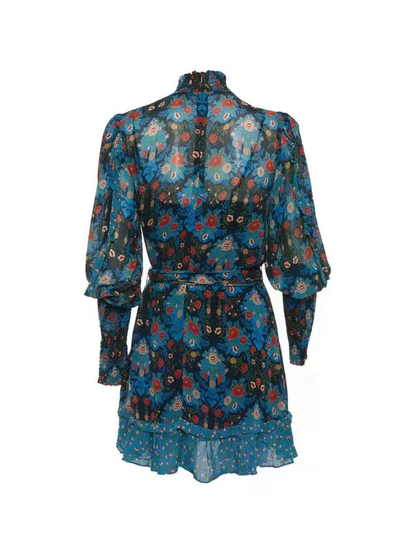 Farm Rio Arabesque Floral-print Mini Dress - Blue