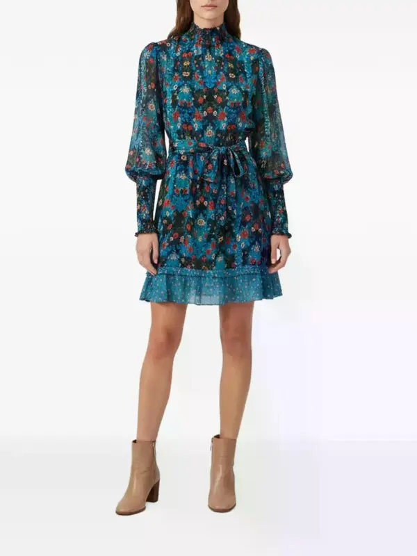 Farm Rio Arabesque Floral-print Mini Dress - Blue
