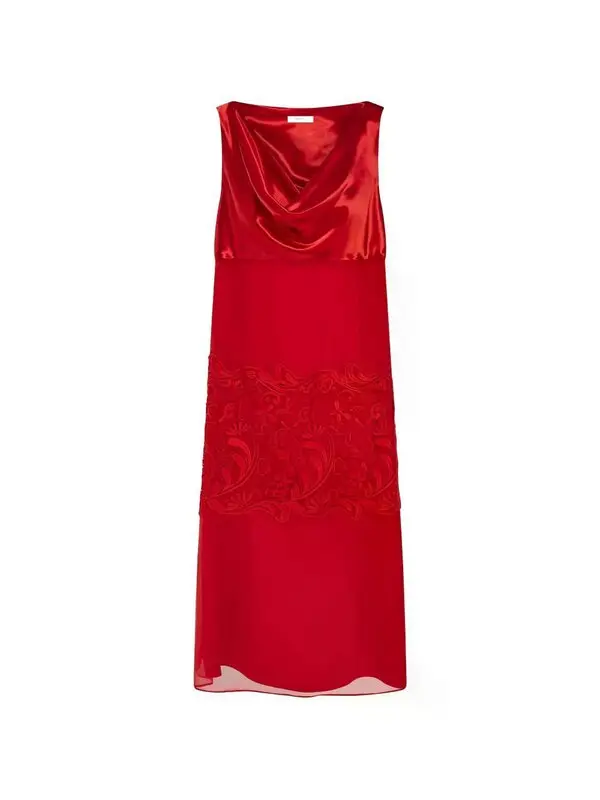 FERRAGAMO Sleeveless Lace Embroidered V-neck Mini Dress - Red