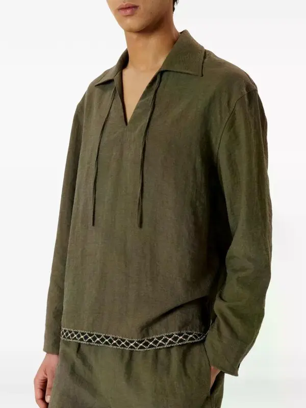 Commas Resort Embroidered Front-tie Shirt
