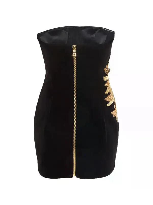 Balmain Strapless Mini Dress With Lion-embossed Sequin Embellishment