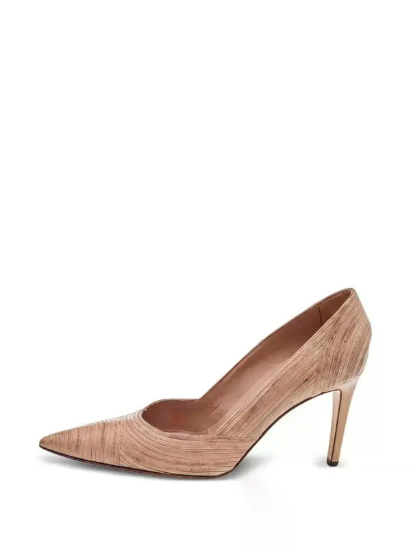 SERGIO ROSSI Beige Leather Ribbed Stiletto Pumps