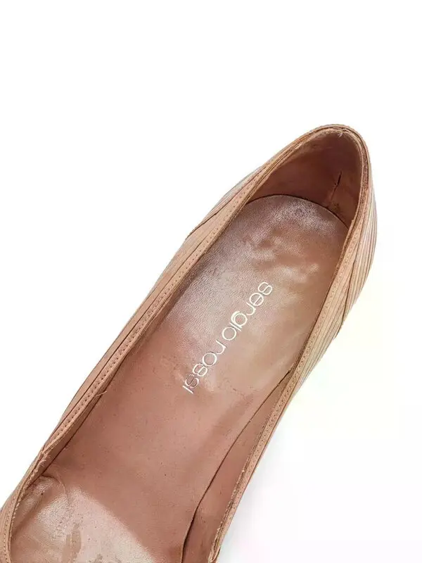 SERGIO ROSSI Beige Leather Ribbed Stiletto Pumps