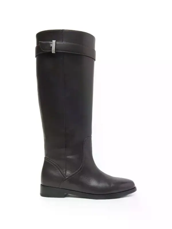 Peserico Embellished-strap Leather Boots - Brown