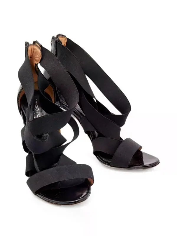 SERGIO ROSSI Patent Leather Elastic Strappy Stiletto Sandals