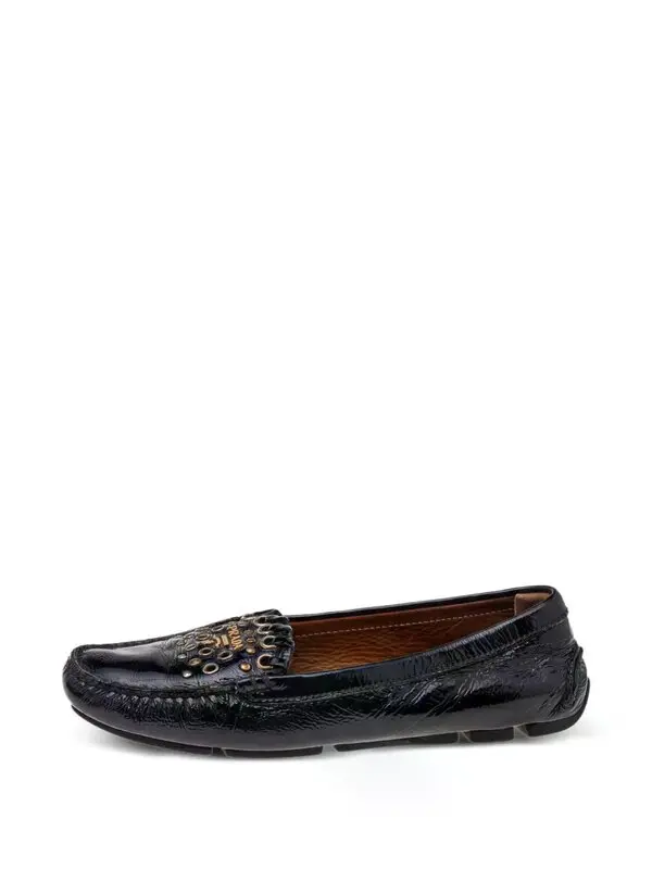 Prada Leather Studded Logo Detail Boat Shoes