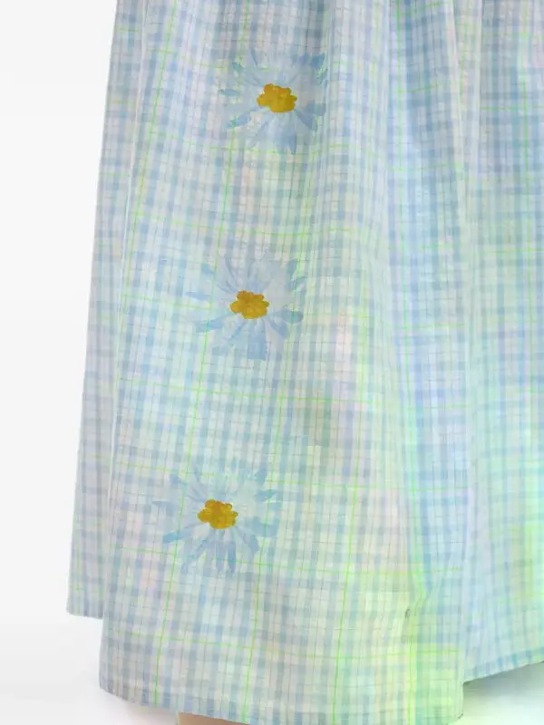 Joshua Sanders Gingham-check Floral-print Midi Skirt