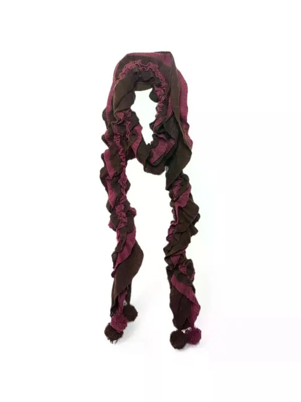Emporio Armani Ruffled Pom-pom Scarf - Brown
