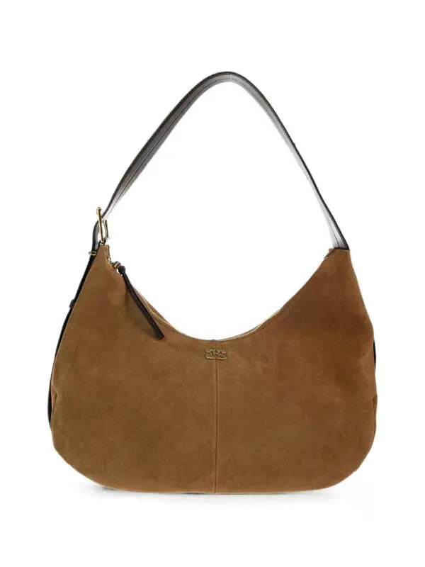 GANNI Logo-plaque Suede Shoulder Bag